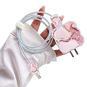 DIY Protectors Cable Protector for iPhone Charger Kawaii Luxurious Pink Marble Pattern Cute Girls Data Cable USB Charger Data Line Phone Wire SaverCute Protector for iPhone 11 12 13 14 Pro Max XS XR