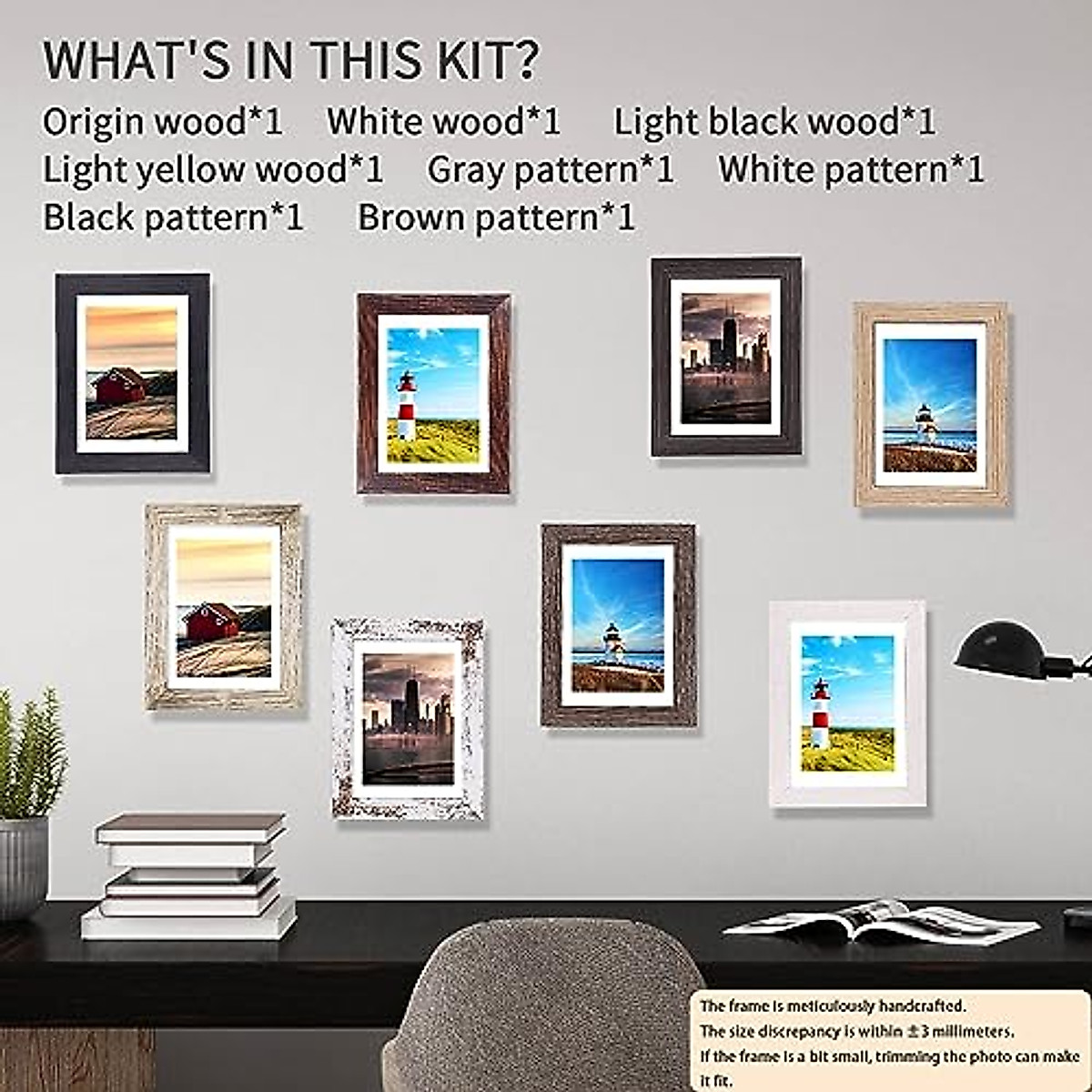 5x7 Picture Frames Set of 8, Rustic Picture Frames Multi Wood Pattern, HD Plastic Cover (Plexiglass) Display Photos 4x6 with Mat or 5x7 Without Mat,Vertical and Horizontal Formats for Wall Hanging and Tabletop Display,Perfect for Rustic Home & Office Deco