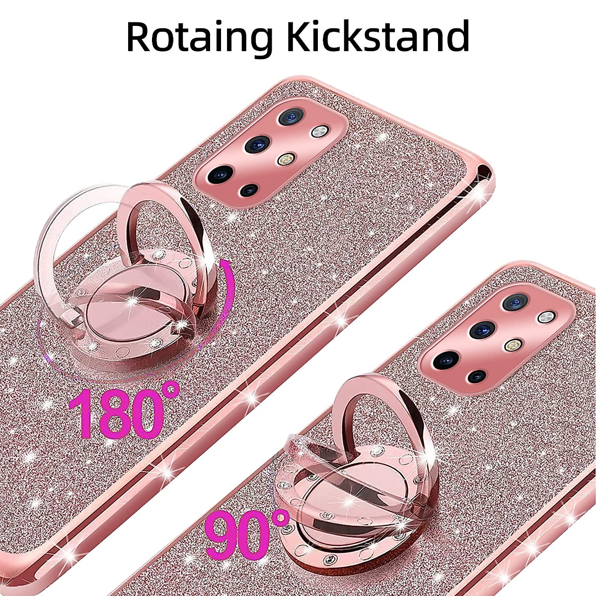KuDiNi Oneplus 8T Case, Glitter Rose Crystal Soft Clear TPU Protective Cover with Kickstand for Oneplus 8T (2020)