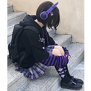 EMILYLE Womens Girls Japanese Style Hoodie Cute Pattern Print Sweatshirt Fashion Kawaii Anime Pullover(1purple-1,2XL)