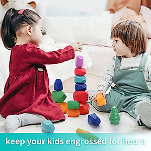 LyFu 40 Pcs Stacking Rocks Stones, Wooden Balancing Stones Montessori Toys for 1 2 3 4 5 6 Year Old Toddlers , Christams Gifts Educational Preschool Games Building Rocks Blocks Toys for 1-3 Toddlers