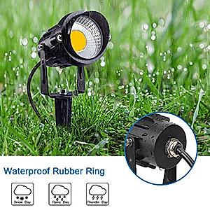 SUNVIE LED Outdoor Spotlight 12W Landscape Lighting 120V AC Waterproof Landscape Lights Spot Lights for Yard with Spiked Stake Warm White Flag Lights Garden Decorative Lamp with US 3-Plug in (6 Pack)