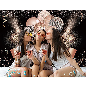 Happy Birthday Backdrop Rose Gold Balloon Glitter Sparkle Spots Champagne Photography Background for Women Girls Party Decoration Banner Photo Booth Props