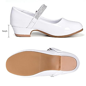 Stelle Girls Dress Shoes Toddler White Flower Girl Low Heels Mary Jane Flat for School Uniform Wedding(Little/Big kid)(7MT, T02-White)