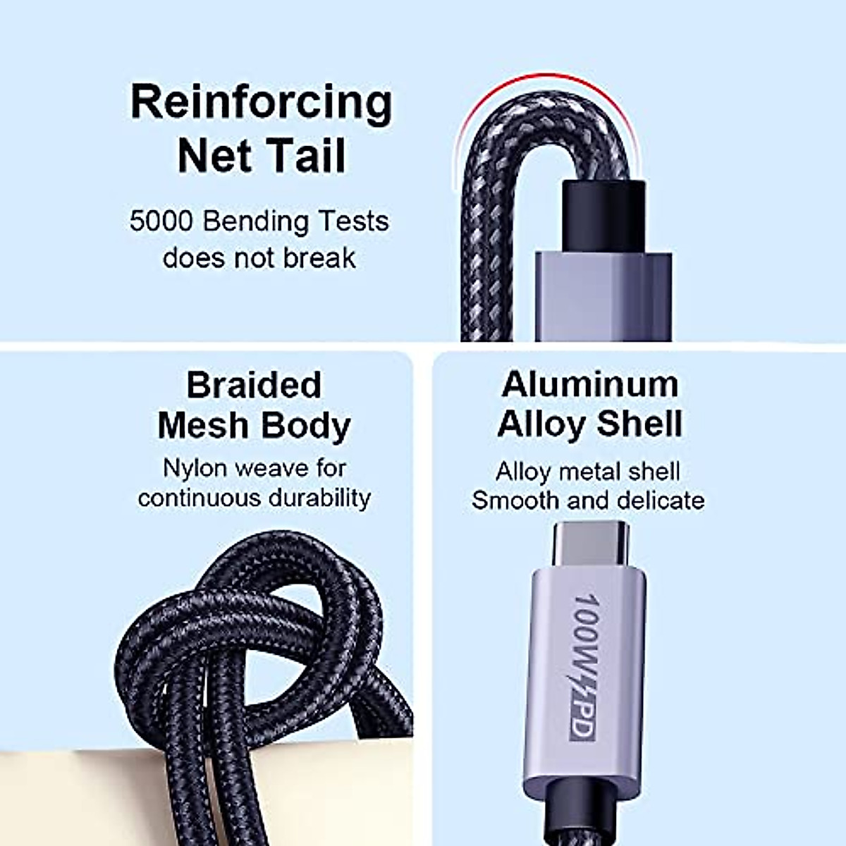 Aftertop 2 in 1 USB C Cable, 6.6FT E-Mark 5A 100W 20Gbps USB3.2 Gen2 Nylon Braided Type-C Fast Charging Data Cable for MacBook Pro/Air iPad Samsung Galaxy S22 S21 S20 Note 10 and More