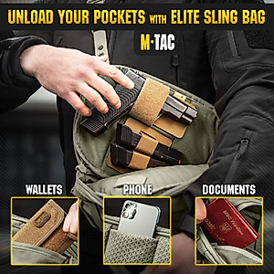 M-Tac Tactical Large Crossbody Bag for Men - Concealed Carry Sling - Multicam Black CCW Chest Bag - Elite Sphaera Shoulder Pack (Regular)