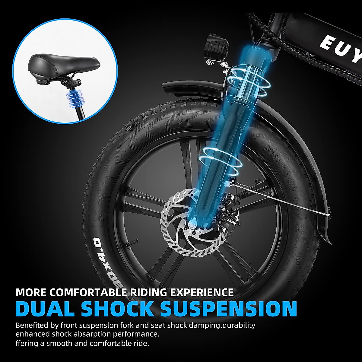 Kebiko 1000W Folding Electric Bike, 48V 20AH Large Removable Battery E Bike, 30+MPH, 80 Miles Max Range, 20" Fat Tire Electric Bike for Adults, Adult Electric Bicycles for Commute Beach Snow