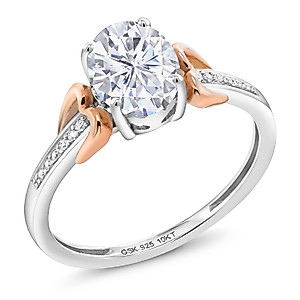 Gem Stone King 925 Silver and 10K Rose Gold Moissanite Solitaire Engagement Ring For Women (1.50 Cttw, Oval 8X6MM, Available In Size 5, 6, 7, 8, 9)