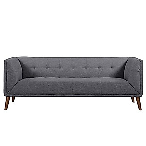 Armen Living Hudson Sofa in Dark Grey Linen and Walnut Wood Finish