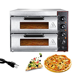 Shikha Commercial Pizza Oven 16 inch Pizza Double Deck 3000W 110V Electric Oven Multipurpose Toaster Bake Broiler 40L Capacity Stainless Steel for Restaurant Home Pizza Pretzels Baked Roast Yakitori