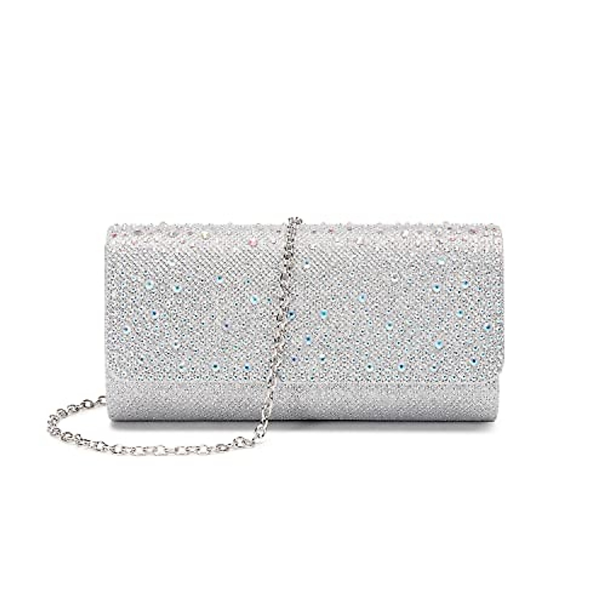 Leanoria Crystal Evening Clutch Silver Purse Chain Shoulder Crossbody Bag Bling Rhinestone Purse for Bride (Silver)