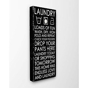 Stupell Industries Loads of Fun Laundry Bathroom Black and White Word Design Canvas Wall Art, 10 x 24, Multi-Color