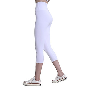 Zioccie High Waisted Capri & Full Length Leggings for Women - Buttery Soft Tummy Control Yoga Pants for Workout Running (Capri White, One Size)