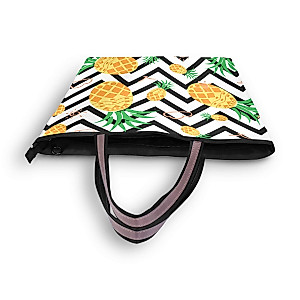 Pineapple Chevron Summer Tropical Large Tote Bags Women Summer Handbags with Zipper Shopper Bag for Mother Day Christmas Gifts for Mom