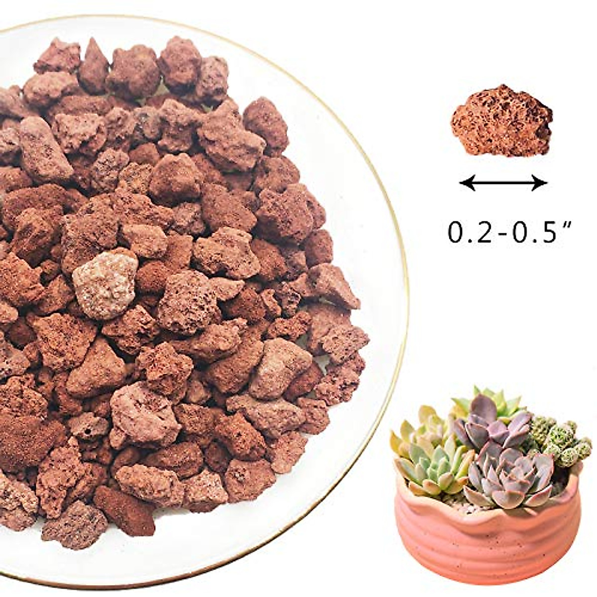 CARURBODY Red Lava Rocks for Plants -100% Pure Volcanic Rock No Dyes or Chemicals-Best Lava Stones Top Dressing for Cacti Succulents Plants,Bonsai