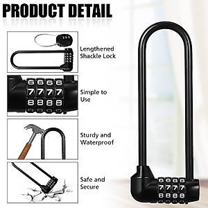 Shimeyao 4 Pieces 6 Inch Long Shackle Combination Lock 4 Digit Outdoor Waterproof Padlock with Resettable Code for School Gym Locker, Sports Locker, Fence, Gate, Toolbox, Case Storage, Black