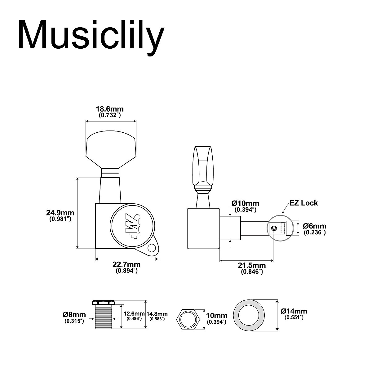 Wilkinson 6 inline E-Z-LOK Guitar Tuners Machine Heads Tuning Pegs Keys Set for Fender Stratocaster/Telecaster Electric Guitar, Chrome