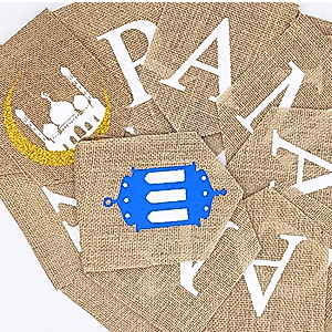 PTFNY Ramadan Mubarak Burlap Banner Muslim Ramadan Mubarak Bunting Banner Garland with Moon Castle Lantern Signs for Islamic Ramadan Eid Festival Celebration Mantle Fireplace Wall Party Decorations