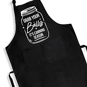 Funny Apron for Women - Black Bib Apron with Pockets - Adjustable Bib Aprons Waterproof - Gifts for Mom, Nana,Wife, Best Friends - Grab Your Balls It's Canning Season Cute Apron Gifts