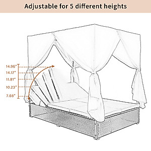 Merax Outdoor Patio Wicker Sunbed Daybed with Canopy, Overhead Curtains, Cushions, Lounge Chairs with Adjustable Seats, 53.5", Orange