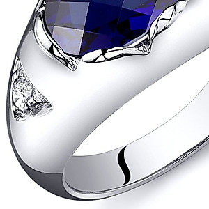 PEORA Created Blue Sapphire Ring for Women in Sterling Silver, Oval Shape, 9x7mm, Statement Solitaire Design, 2.50 Carats total, Comfort Fit, Size 8