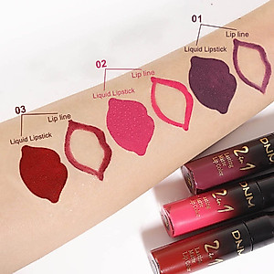 evpct 3Pcs Black Red Matte Lip Liner Pencil and Liquid Lipstick Sets for Women Long Lasting Lipstick 24 Hour Waterproof Dark red Purple Rose pink Lip Stick/Gloss Set labiales mate 24 horas originales