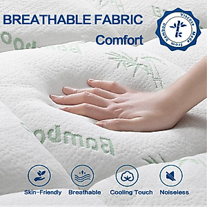 Bamboo Mattress Topper Queen Size , Cooling Extra Thick Breathable Mattress pad, Soft Quilted Fitted Mattress Cover with 5D Snow Down Alternative Fill (8-21”Deep Pocket)