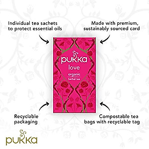 Pukka Organic Tea Bags, Chamomile, Rose and Lavender, Love Herbal Tea, 20 Count (Pack of 3)