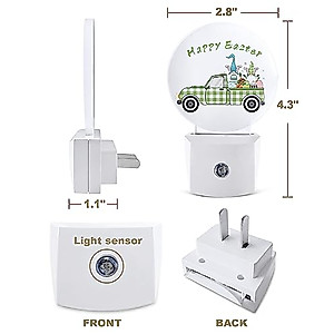 Night Light Plug into Wall, LED Nightlights Happy Easter Green Plaid Truck Pull Gnomes and Eggs Small Nightlight Auto Dusk-to-Dawn Sensor Lamp LED Night Lights for Kid's Bedroom, Bathroom