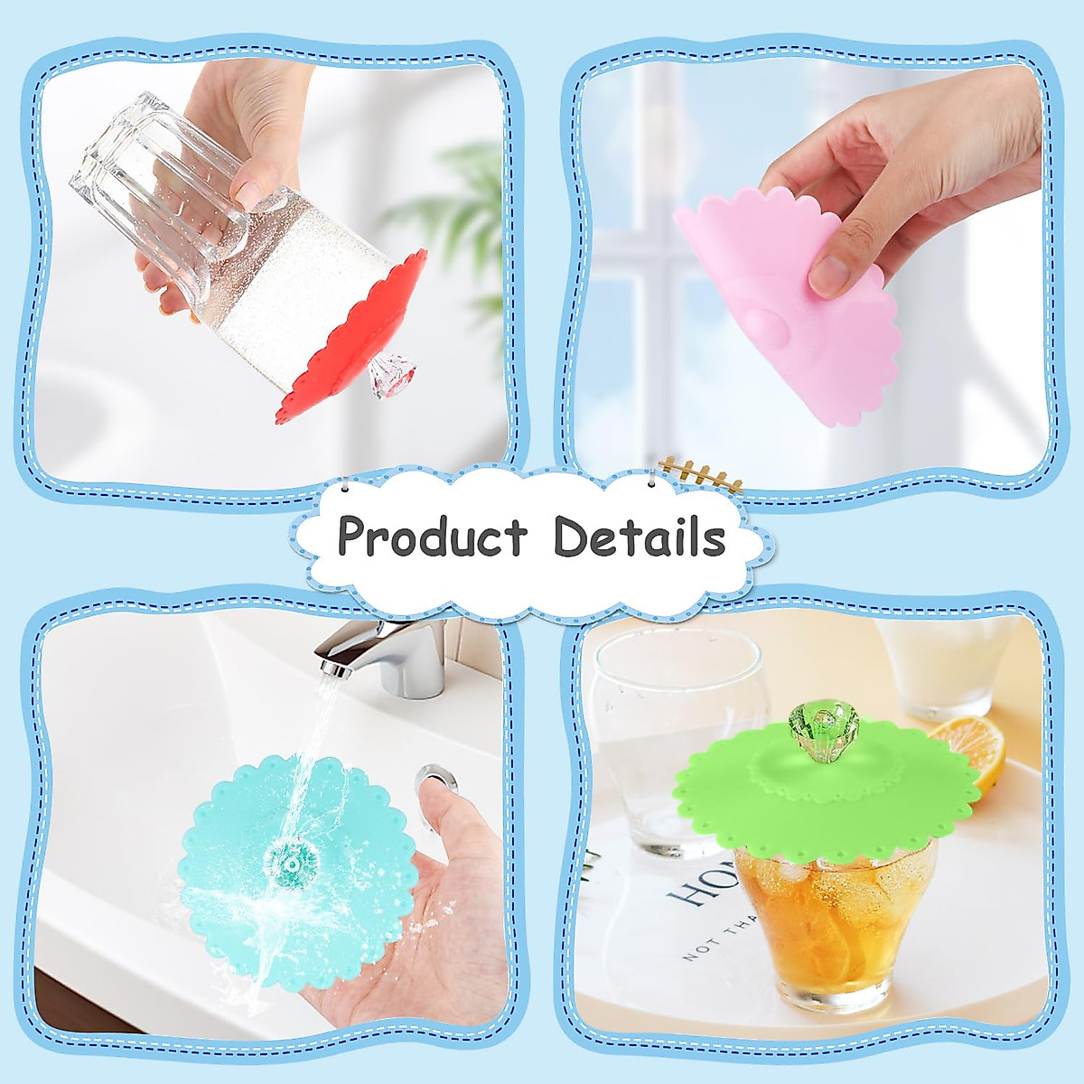 BOSMIOW 10pcs Silicone Cup Lid,Camping Colorful Anti-Dust Silicone Mug Cover,Flexible Silicone Outdoor Drink Cover,Diamond Dust Cup Cover for Mugs,Cups,Tea Pots,10 Colors