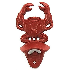 Hampton Nautical Rustic Red Wall Mounted Crab Bottle Opener 6"-Vintage Cast Iron Sea Life Decor