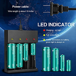 18650 Battery Charger 4 Bay Smart Universal Charger for 3.7V Rechargeable Lithium Li ion Batteries Compatible 18650 26650 21700 10400 14500 16340 16650 18500 Battery Charger (Only AC Charger)