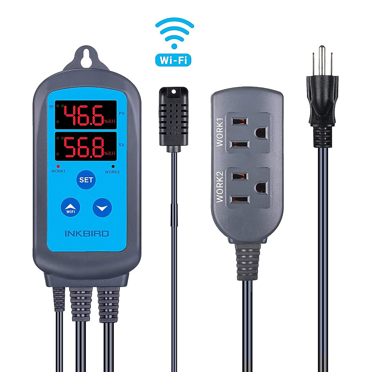 Inkbird WiFi ITC-308 Digital Temperature Controller with WiFi IHC-200 Humidity Controller with Outlet for Mushroom Humidifier Dehumidifier Reptile Greenhouse Home Brewing