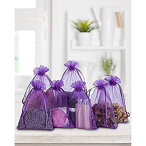 Kslong 100PCS Small Mesh Bags Drawstring 3x4,Sheer Organza Bags Drawstring for Jewelry, Mesh Party Wedding Favor Bags for Small Business,Candy,Bracelet Packaging,Empty Sachet Bags (Purple)