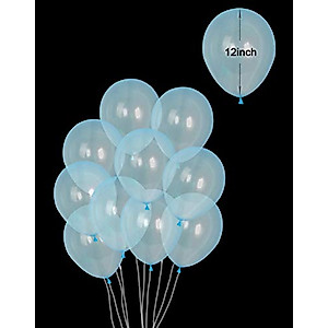 AnnoDeel 100pcs Crystal Pastel Clear Balloon, 12 inch Thick Transparent Party Latex Balloon for Wedding Birthday Baby Shower Party Decoration (Blue)