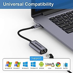 USB C to Ethernet Adapter, QGeeM Gigabit Ethernet to USB Type C, Thunderbolt 3/4 to RJ45 LAN Network Adapter Compatible for iPhone 15 Pro/max, MacBook Pro/Air, iPad Pro, Dell XPS etc