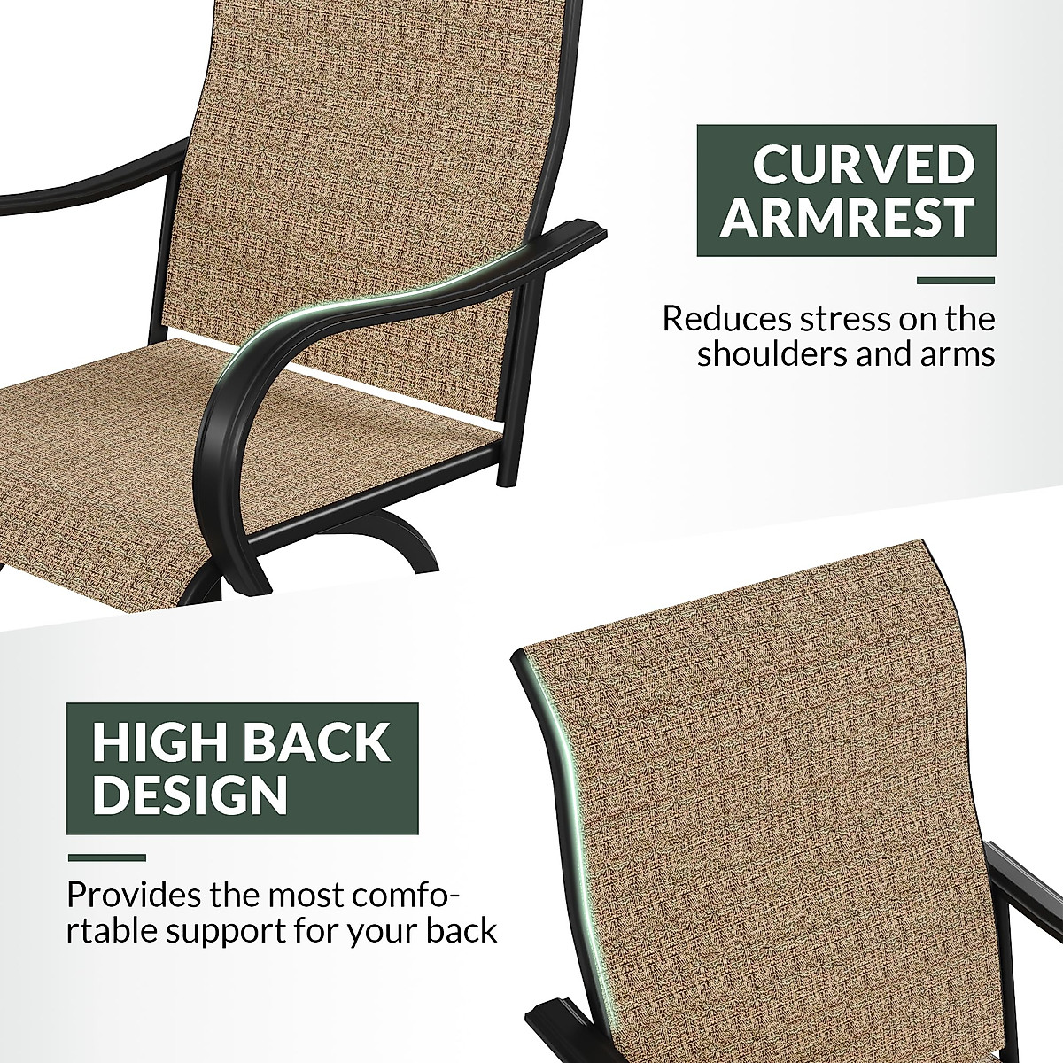 Poteban Patio Swivel Bar Stools Set of 2, Outdoor Bar Height Patio Chairs for Backyard, Pool, Garden, Deck w/High Back and Armrest, All-Weather Mesh, 300lb Capacity – Brown