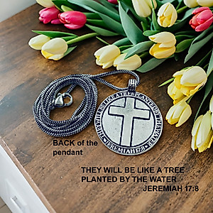 GUAAFA Bible Verse & Lion Pendant for Men & women Locket Necklaces - Blessed is the One Who Trusts In the Lord | Christian Faith Religious Gifts Jewelry for grandson and Grand Daughter(Rustic Silver)