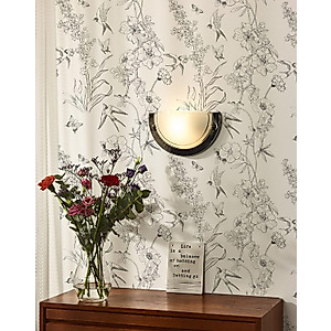 HomKihapai Vintage Wallpaper- Black and White Wallpaper Floral Peel and Stick Wallpaper Modern Bird Wallpaper for Bathroom Waterproof Contact Paper (Black and White, 118"X17.4")