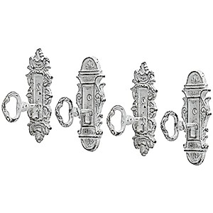 Red Co. Decorative Vintage Inspired Metal Wall Hanging Hooks in Distressed White Finish – Key & Lock – Set of 4