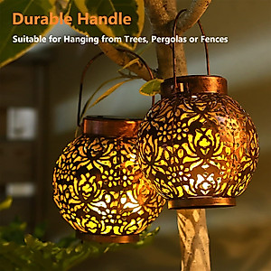 2 Pack Solar Lanterns, SAMWIT Hanging Solar Garden Lanterns, Waterproof Outside Lighting, Outdoor Decorations for Patio, Garden, Yard, Tree, Lawn, Fence