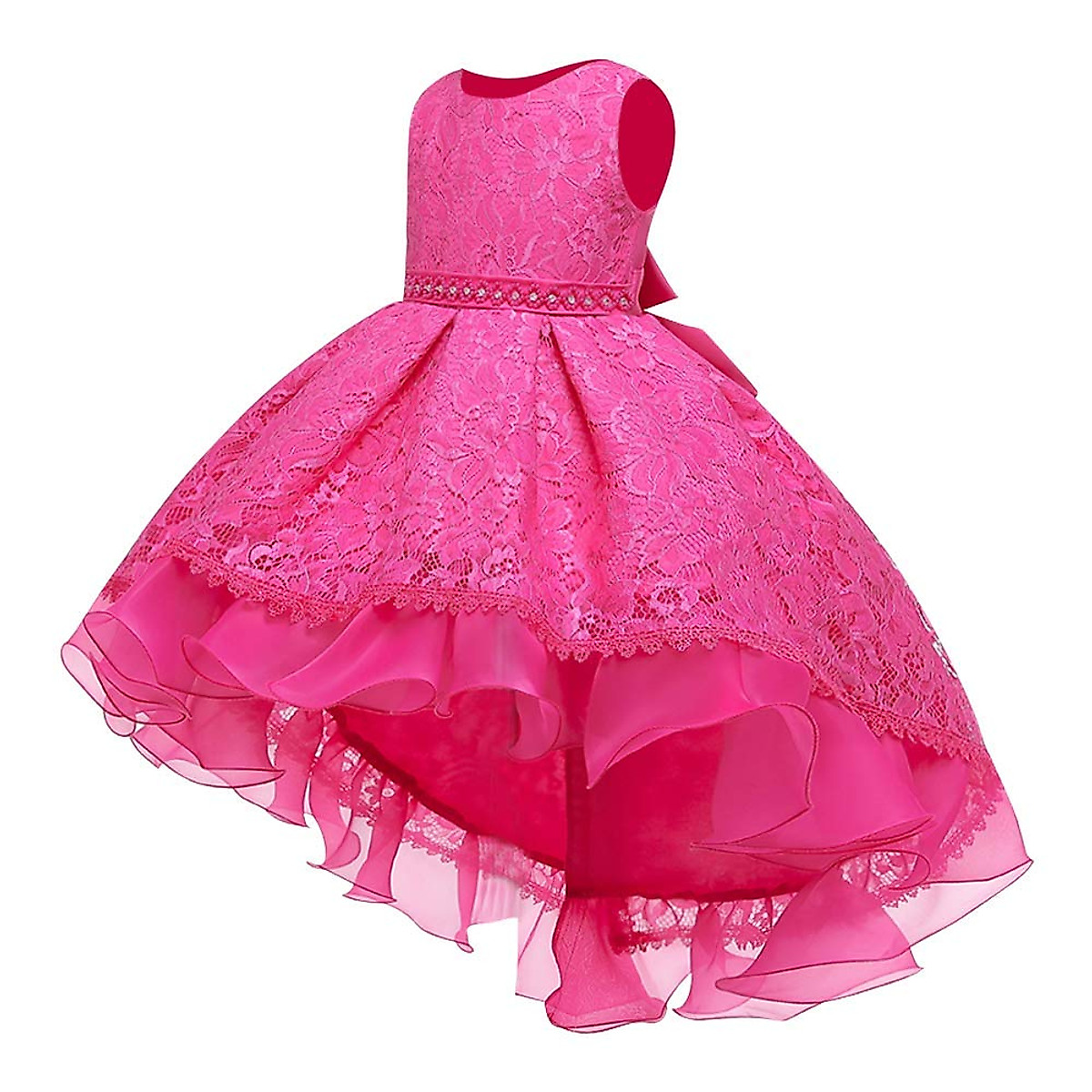 Flower Princess Girls Dress for Kids Wedding Bridesmaid First Communion Birthday Party Holiday Formal Prom Dance Evening Ball Gown Embroidery Lace Long Tutu Dresses Hot Pink 7-8 Years