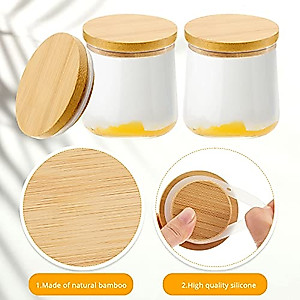 Sawysine Yogurt Jar Lids Set Reusable Bamboo Wooden Lids Round Canning Lids with Silicone Sealing Rings Compatible with Oui Yogurt Jars for Mugs and Jars (12)