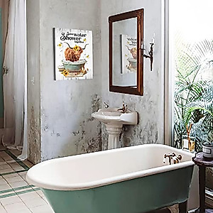 Funny Bathroom Wall Art Farmhouse Cow Bathroom Decor Highland Cow in Bathtub Picture Animal Painting Canvas Print Modern Artwork For Bathroom Bedroom Living Room Framed 12x16 Inch