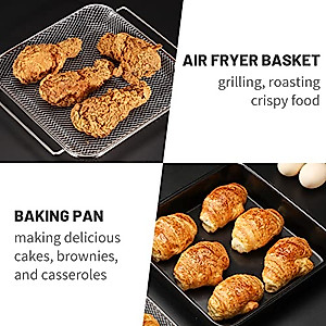 Air Fryer Basket For Oven, Stainless Steel Air Fryer Rack, Non-stick Baking Pan Bread Pan Set, Cooling Rack Grill Basket Baking Sheet, 2 Piece