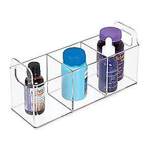 mDesign Plastic 3-Compartment Bathroom Organizer Storage Bin - Divided Makeup Caddy and Hair/Beauty Product Holder Tray - Perfect for Vanity, Counter, and Cabinet - Lumiere Collection, 2 Pack, Clear