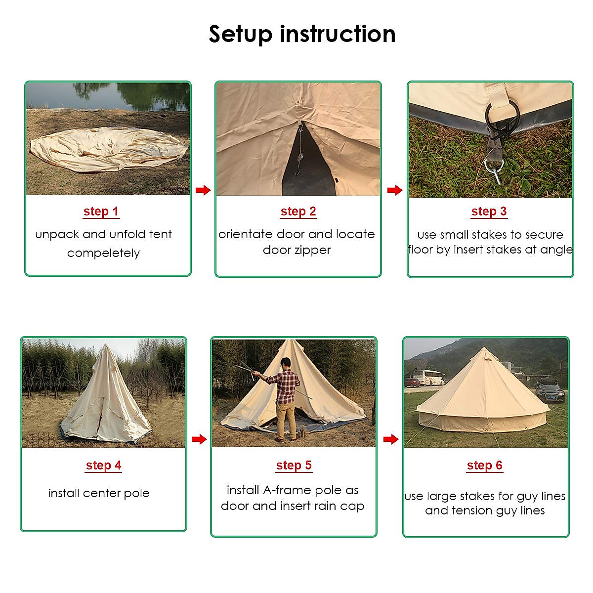 PlayDo 3M/9.8ft 4 Season Cotton Canvas Bell Tent Camping Yurt Tent Huning Wall Tent with Top Stove Hole for 2 Person