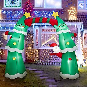 Tangkula 11 FT Lighted Christmas Inflatable Archway Decoration, Christmas Tree Arch with Santa Claus, Built-in LED Lights, Outdoor Blow-up Holiday Party Yard Lawn Xmas Decoration