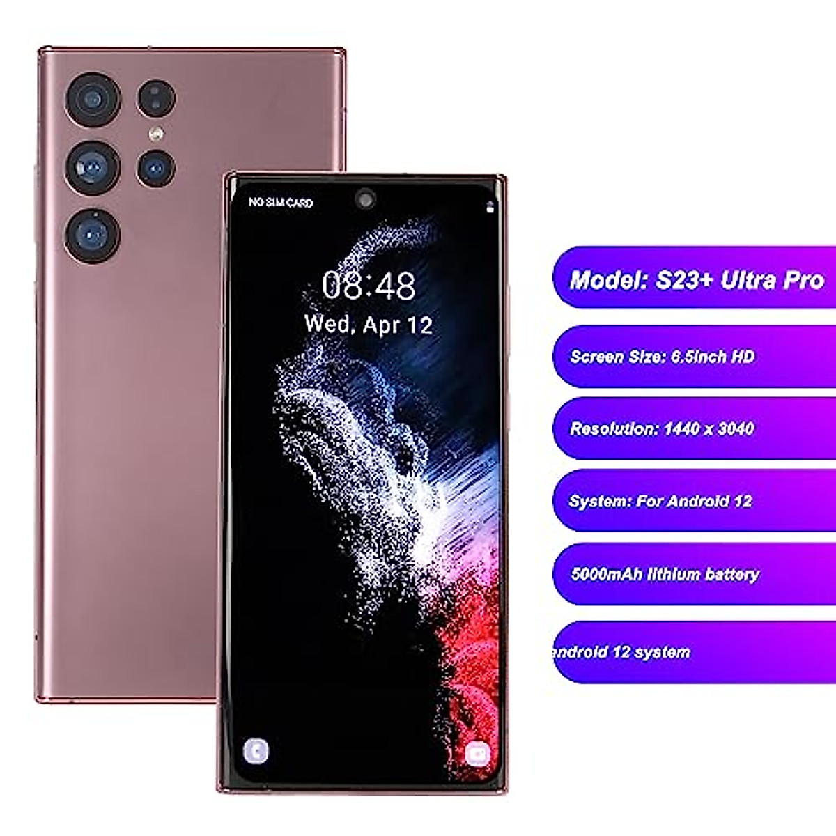 GOWENIC S23+ Ultra Pro Unlocked Cell Phone, 4G LTE Mobile Phone with 6.5 Inch HD Curved Screen, MTK6753 Chip, 8GB RAM, 128GB ROM, Built in Stylus, Support WiFi, BT, FM, GPS, etc (Rose