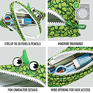 ZIPIT Dinosaur Pencil Case for Boys, Holds Up to 30 Pens, Machine Washable, Made of One Long Zipper! (Dino Green)